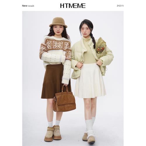 花田櫥窗HTmeme 瑞拉的裙擺 針織百褶裙半身裙女春秋高腰a字短裙|半身裙|ETMall東森購物網