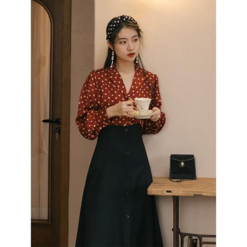 80年代復古港風女裝90紅色波點懷舊一整套裝半身裙子70高級感穿搭|洋裝|ETMall東森購物網