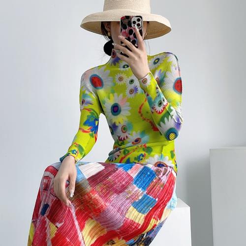 PY褶皺上衣女顯瘦2022年秋季新款菊花印花設計感長袖打底T恤衫|T恤|ETMall東森購物網