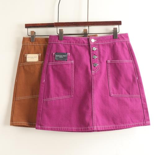 2020秋季新款 高腰明線牛仔短裙女百搭潮單排扣半身裙剪標|半身裙|ETMall東森購物網