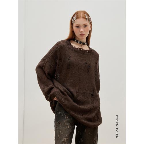 ETERNITY ITA 23FW 小眾設計破洞鏤空毛衣長袖慵懶風羊毛打底上衣|毛衣|ETMall東森購物網