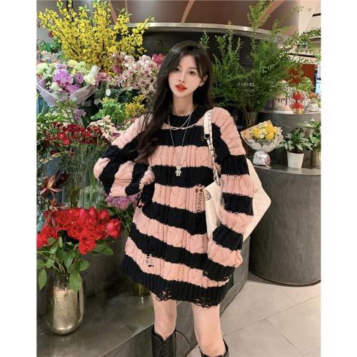 軟妹破洞2022年秋季ins套頭毛衣|大尺碼連身裙|ETMall東森購物網