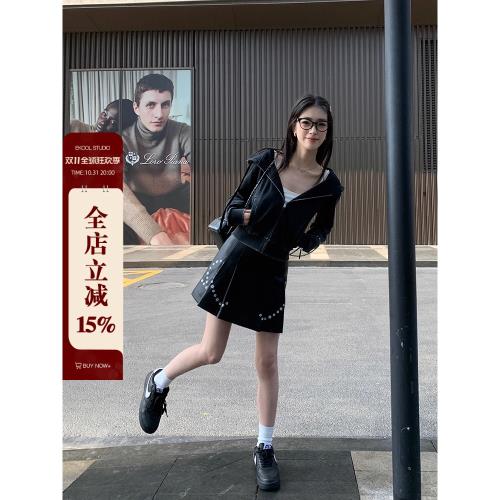 EKOOL~圣馬丁學院~皮裙半身裙女春季高腰顯瘦pu皮a字包臀百褶短裙|半身裙|ETMall東森購物網