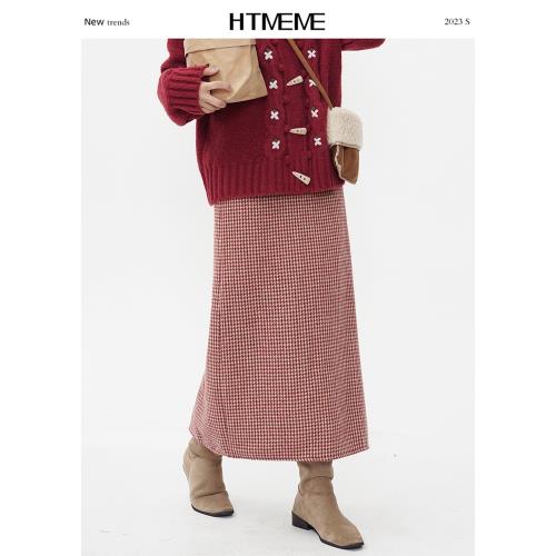 HTmeme花田櫥窗千鳥格紅色半身裙|半身裙|ETMall東森購物網