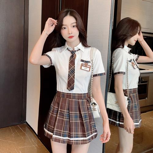 jk制服純欲風辣妹顯瘦收腰襯衣女套裝性感百褶裙KTV包房spa公主服|洋裝|ETMall東森購物網