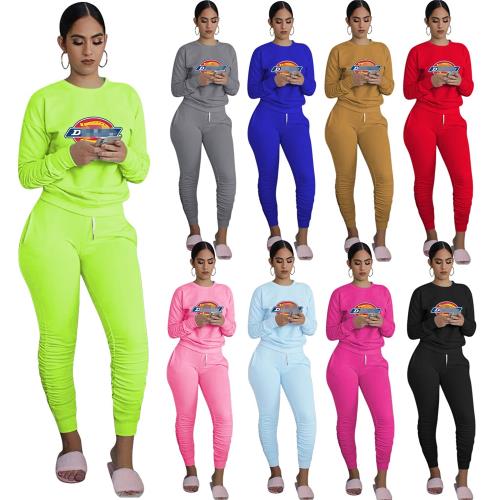 Women's tracksuit two-piece set女裝縮褶印花長褲套裝 兩件套|時尚套裝|ETMall東森購物網