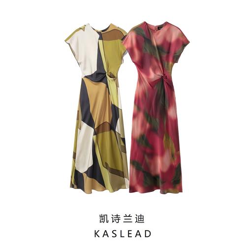 KASLEAD 新款 女裝 歐美風時尚絲緞質感印花迷笛連衣裙 2454163|洋裝|ETMall東森購物網