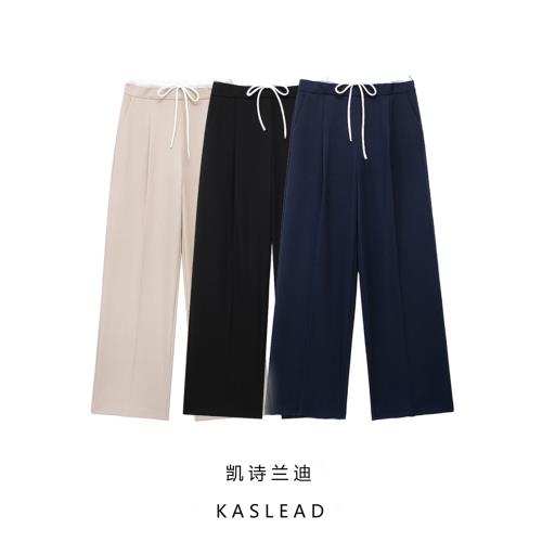 KASLEAD 新款 女裝 歐美風時尚休閑百搭雙層腰身寬腿褲 1608225|休閒褲|ETMall東森購物網