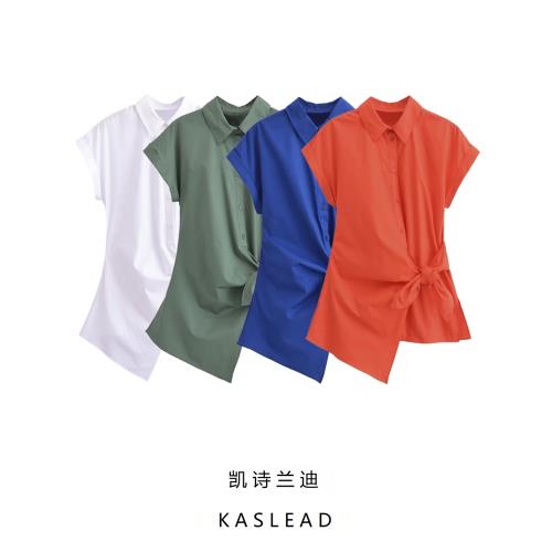 KASLEAD 新款 女裝 歐美風時尚休閑百搭府綢系帶襯衫4043050|襯衫|ETMall東森購物網