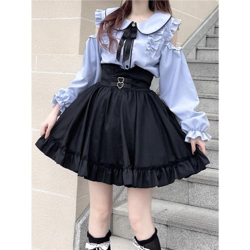 大碼2025地雷日系jk制服娃娃領露肩襯衫收腰半身裙公主輕lo裙套裝|大尺碼套裝|ETMall東森購物網