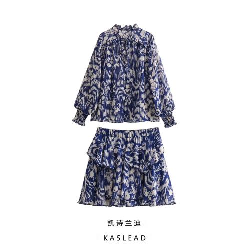 KASLEAD 新款 女裝 歐美風疊層印花襯衫半身裙 9878060 9878067|時尚套裝|ETMall東森購物網
