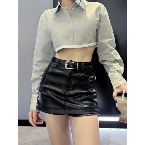 大碼微胖mm辣妹復古pu皮半身裙女夏季新款防走光黑色短裙包臀裙褲|半身裙|ETMall東森購物網