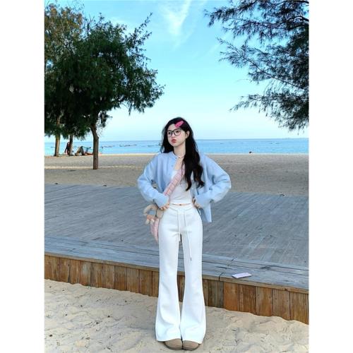 175高個子加長180白色美式微喇叭衛褲女春季顯瘦辣妹低腰運動褲子|休閒褲|ETMall東森購物網