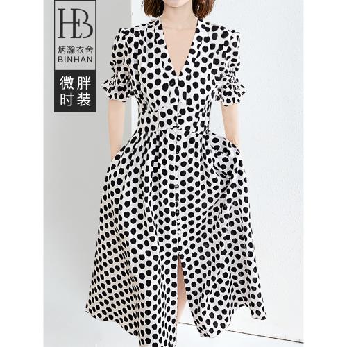 炳瀚衣舍大碼女裝波點胖mm連衣裙|大尺碼連身裙|ETMall東森購物網