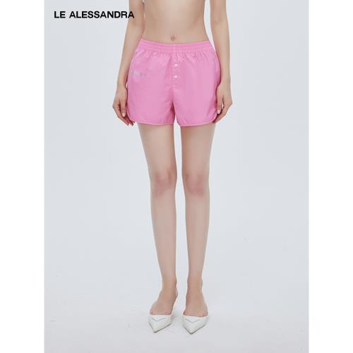 品牌直營 LE ALESSANDRA 粉色短褲醋酸抽繩松緊腰休閑運動褲女|休閒褲|ETMall東森購物網