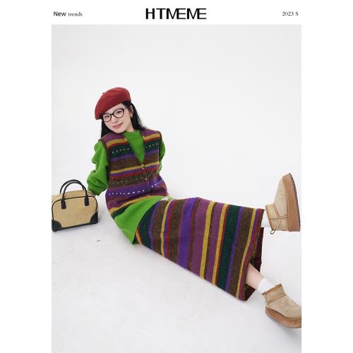 花田櫥窗HTmeme 繪畫藝術~早秋彩色勾花針織馬甲背心半身裙兩件套|毛衣|ETMall東森購物網