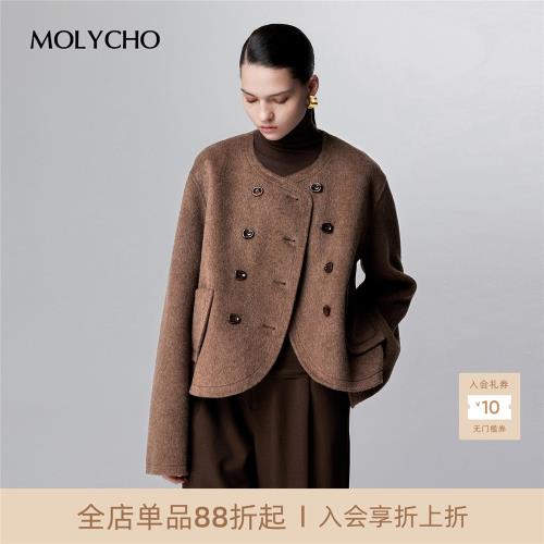MOLYCHO小個子雙面呢短款毛呢外套女秋冬雙排扣羊毛寬松呢子大衣|毛呢外套|ETMall東森購物網