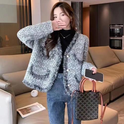 小香風V領春秋短款長袖ins外套|毛針織衫|ETMall東森購物網