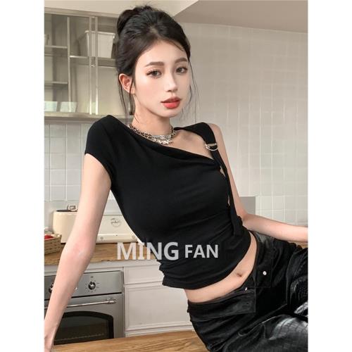 G2025夏季新款女裝設計感銀扣上衣小眾辣妹性感修身短款背心上衣|T恤|ETMall東森購物網