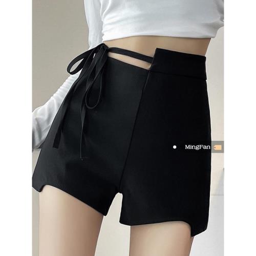 G2025新款夏季女裝辣妹高腰綁帶短褲子黑色熱褲小個子闊腿褲夏天|休閒褲|ETMall東森購物網