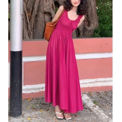 然然高個子女裝175女生加長版玫紅色連衣裙170超長到腳踝拖地長裙|洋裝|ETMall東森購物網