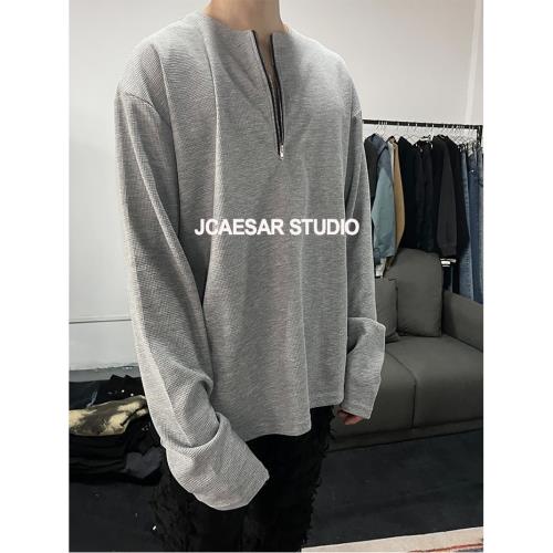 JCAESAR STUDIO美式半拉鏈華夫格純色高級感亨利領長袖男內搭|衛衣|ETMall東森購物網