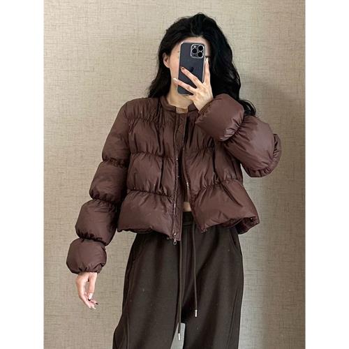 咖色羽絨服女短款小個子2025新款冬季90白鴨絨圓領加厚面包服外套|羽絨服|ETMall東森購物網