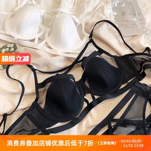 法式性感綁帶薄款軟鋼圈聚攏上托半杯文胸套裝鏤空火辣內衣奶罩Q|胸罩套裝|ETMall東森購物網