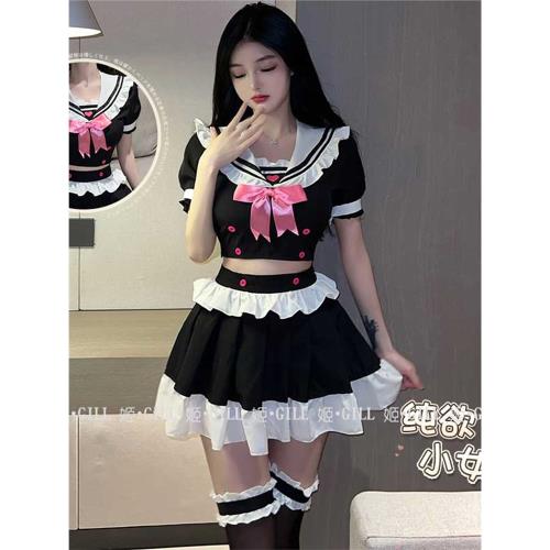 姬Gill：女仆制服鏤空衣服蕾絲套裝可愛黑絲cos絲襪美腿性感睡衣|睡裙|ETMall東森購物網