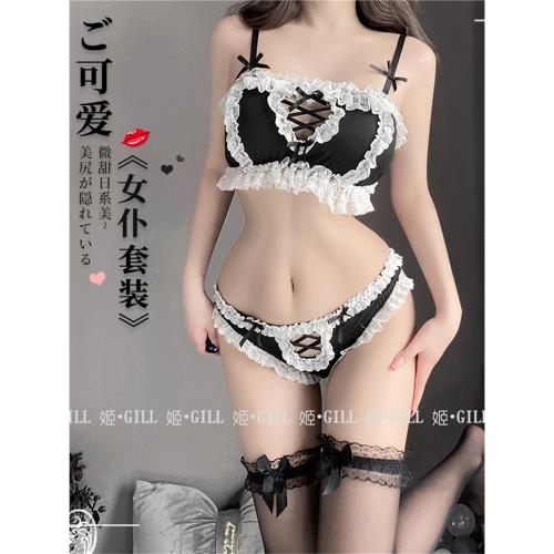 姬Gill：性感蕾絲吊帶內衣甜美露腰長筒黑絲cos制服鏤空可愛套裝|睡裙|ETMall東森購物網