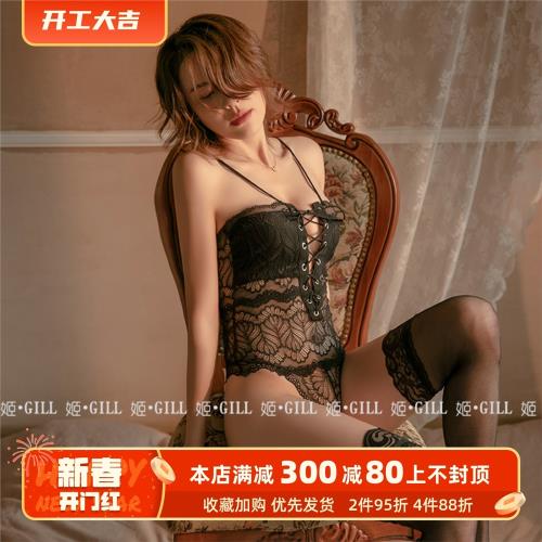 姬Gill：做你的貓 歐美性感蕾絲綁帶連體網襪趣味透視顯瘦內衣女|中筒襪|ETMall東森購物網