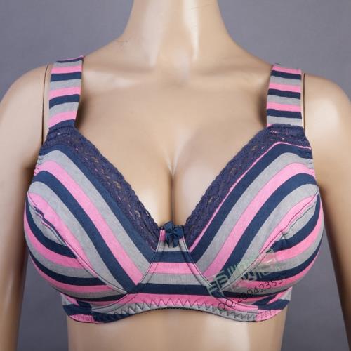 N215舒適棉質大罩杯文胸甜美條紋蕾絲邊外貿大碼內衣75-105BCDF杯|胸罩|ETMall東森購物網