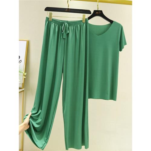 V-neck top draping wide-leg pant suit垂感闊腿褲V領上衣套裝女|睡衣/家居服套裝|ETMall東森購物網