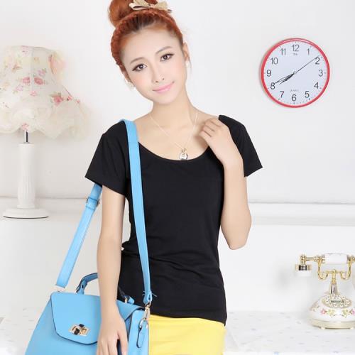 莫代爾大圓領口修身t恤女短袖煙灰色 紅色雙U領低領緊身打底衫夏|吊帶/背心/T卹|ETMall東森購物網