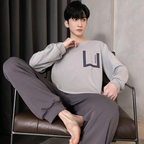 RS男士純棉睡衣春秋款長袖長褲2025新款青少年大碼家居服可外穿|睡衣/家居服套裝|ETMall東森購物網