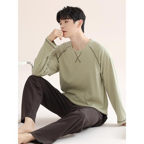 RS男士睡衣春秋款莫代爾棉長袖2025年新款青少年簡約家居服套裝|睡衣/家居服套裝|ETMall東森購物網