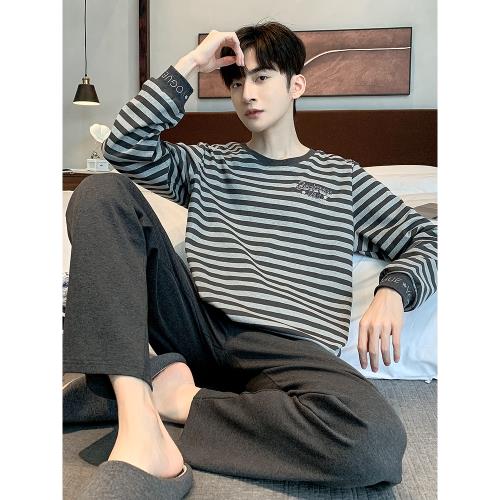 RS男士睡衣男春秋季純棉長袖2025新款休閑男生條紋外穿家居服|金秋購物節，全站最高39%回饋，消費滿額再抽999黃金|睡衣/家居服套裝|ETMall東森購物網
