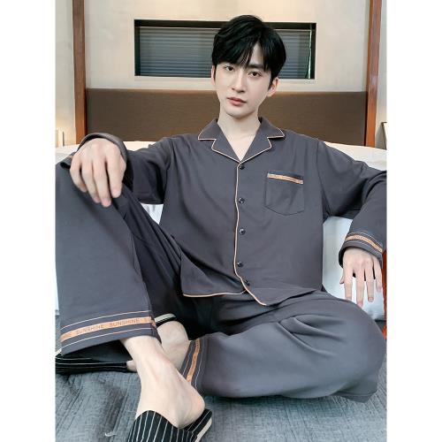 RS男士睡衣2025新款春秋款純棉長袖兩件套大碼高級感家居服套|睡衣/家居服套裝|ETMall東森購物網