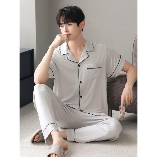 RS睡衣男士夏季莫代爾短袖長褲套裝青少年休閑涼感家居服可外穿|睡衣/家居服套裝|ETMall東森購物網