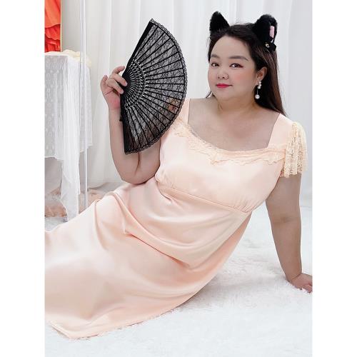 大碼性感睡衣仿醋酸蕾絲性感火辣方領帶胸墊睡裙胖妹妹穿到210斤|睡裙|ETMall東森購物網