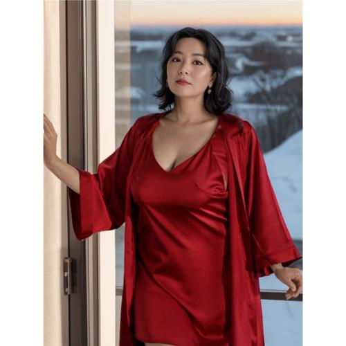 大碼性感睡衣兩件套性感火辣V領吊帶睡裙胖妹妹睡袍210斤可外穿女|睡裙|ETMall東森購物網