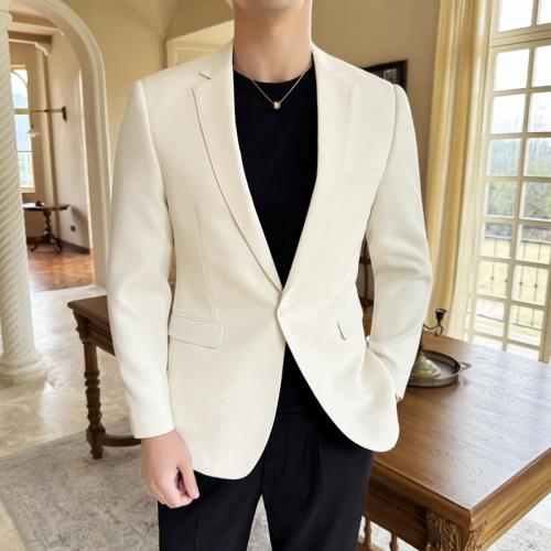 模特圖2024男士休閑西裝修身西服純色單西外套DX6943P175|西服|ETMall東森購物網