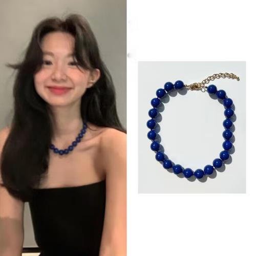 韓國ins博主fever同款藍色串珠項鏈簡約小眾設計高級感鎖骨鏈女|項鍊|ETMall東森購物網