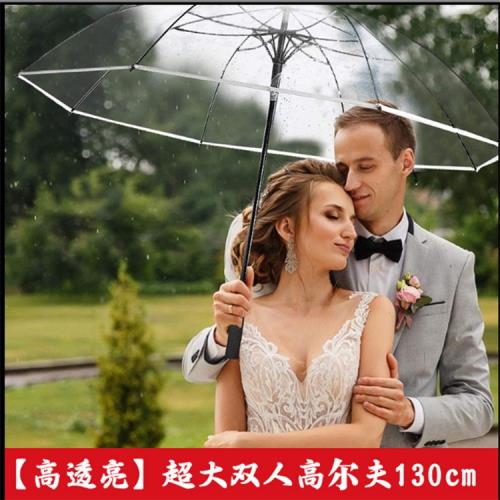 34寸超大號全纖維透明傘長柄直桿自動傘加厚PVC高爾夫透明雨傘150|傘|ETMall東森購物網