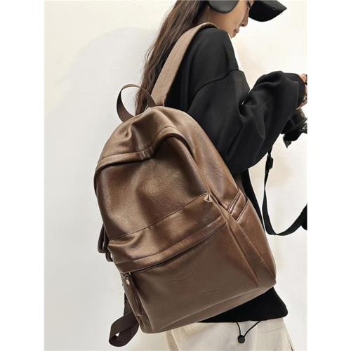 書包女大學生高中生初中生簡約百搭復古PU皮質雙肩包2024新款背包|雙肩背包|ETMall東森購物網