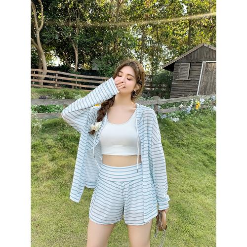 nazal 寶貝甜心 條紋控泳衣女大碼遮肚顯瘦胖mm200斤寬松泡溫泉|分離泳衣|ETMall東森購物網