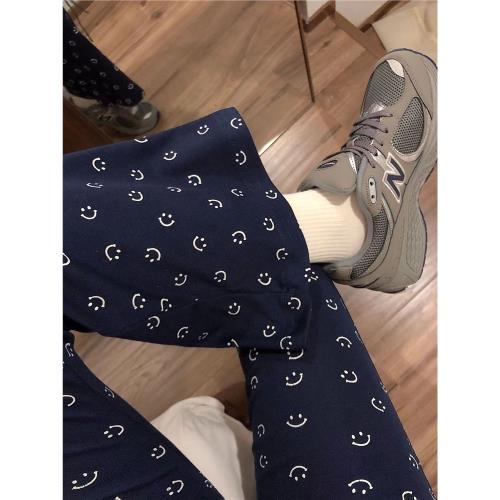 發財宅女同款笑臉微喇叭褲女夏季bm高腰顯瘦休閑直筒設計感長褲子|休閒褲|ETMall東森購物網