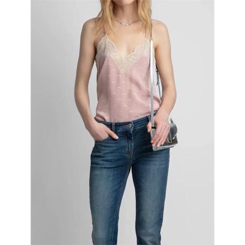 2024春夏新款ZV提花真絲吊帶背心女蕾絲拼接V領性感露背外穿內搭|背心吊帶|ETMall東森購物網