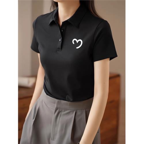 Polo衫短袖T恤女2024夏季修身減齡正肩翻領顯瘦上衣設計感ins|POLO衫|ETMall東森購物網