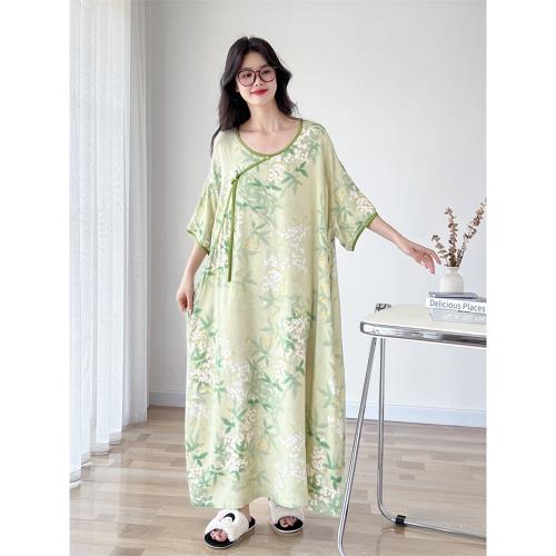 中國風加長胖mm 200斤夏季棉綢|睡裙|ETMall東森購物網